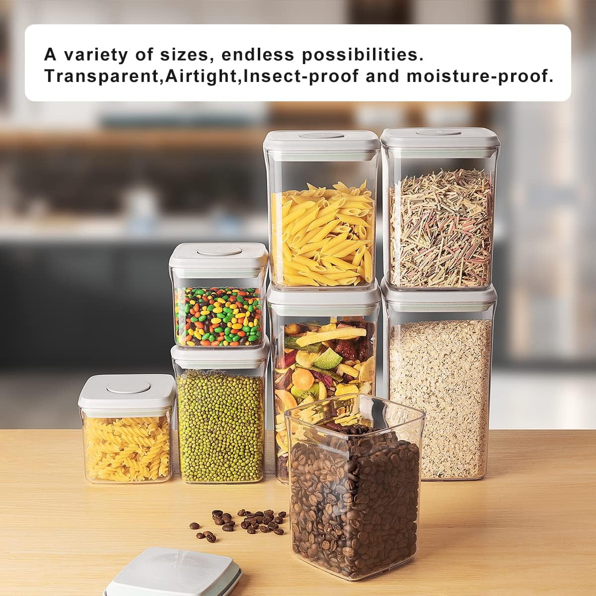 Airtight Food Storage Containers Set POP Open Kitchen Canisters Set ...