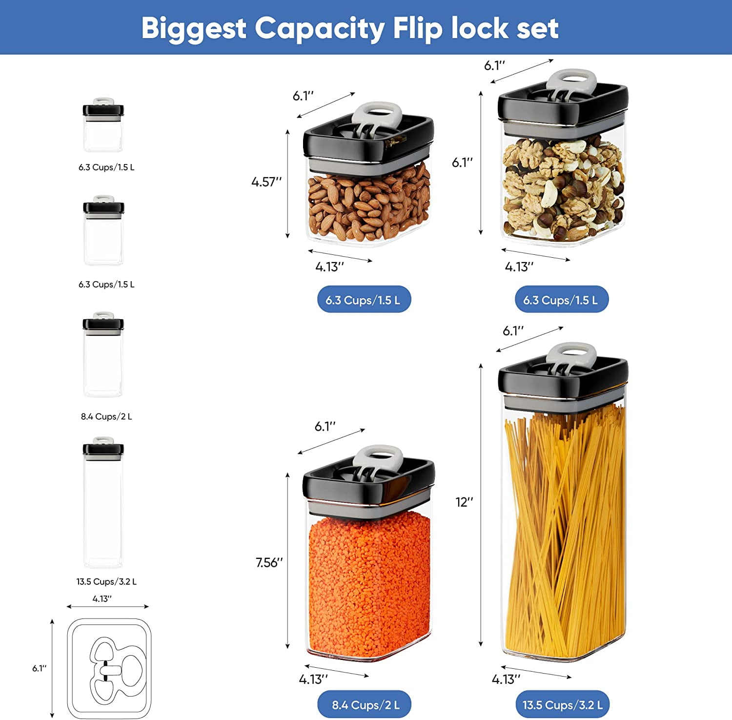 Airtight Food Storage Containers Set - 7 Piece Largest Flip Lock ...