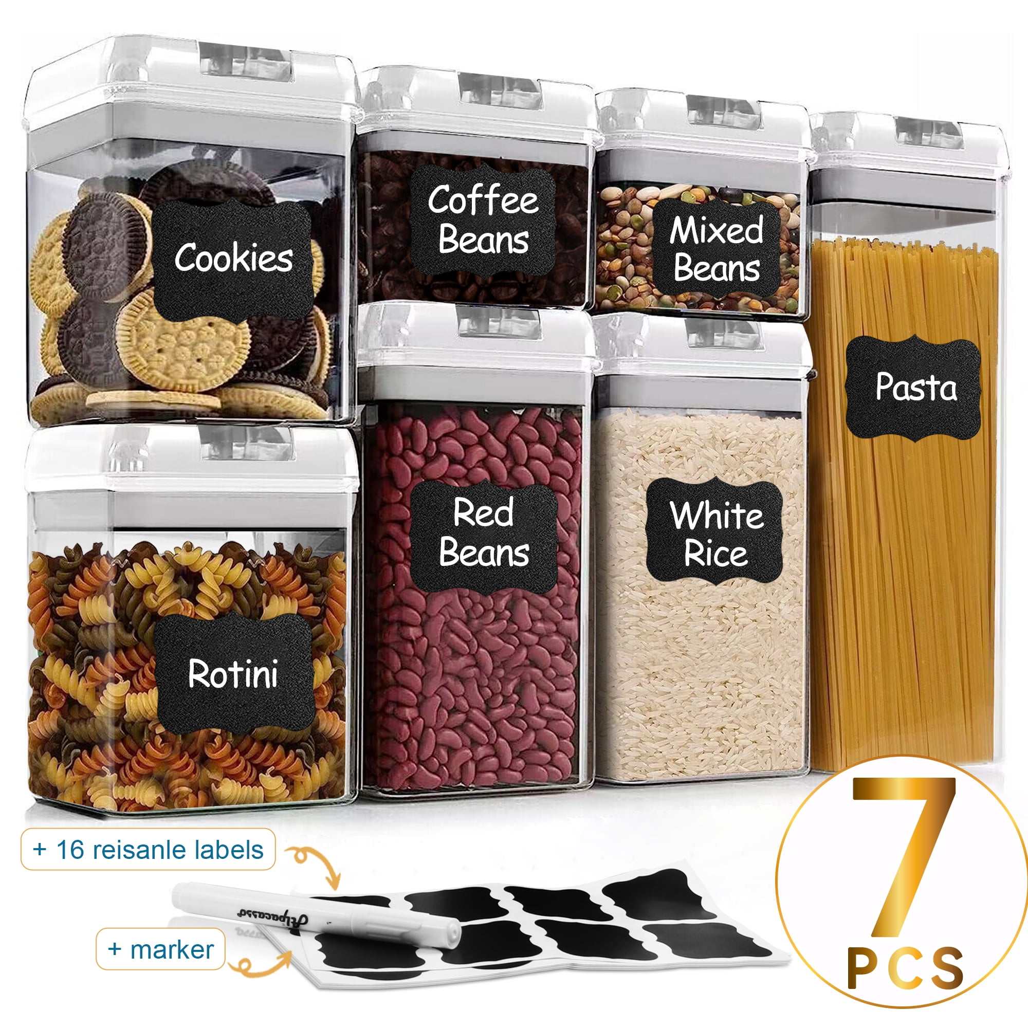 Kosbon Airtight Food Storage Containers, 7Pcs Plastic Cereal Containers ...