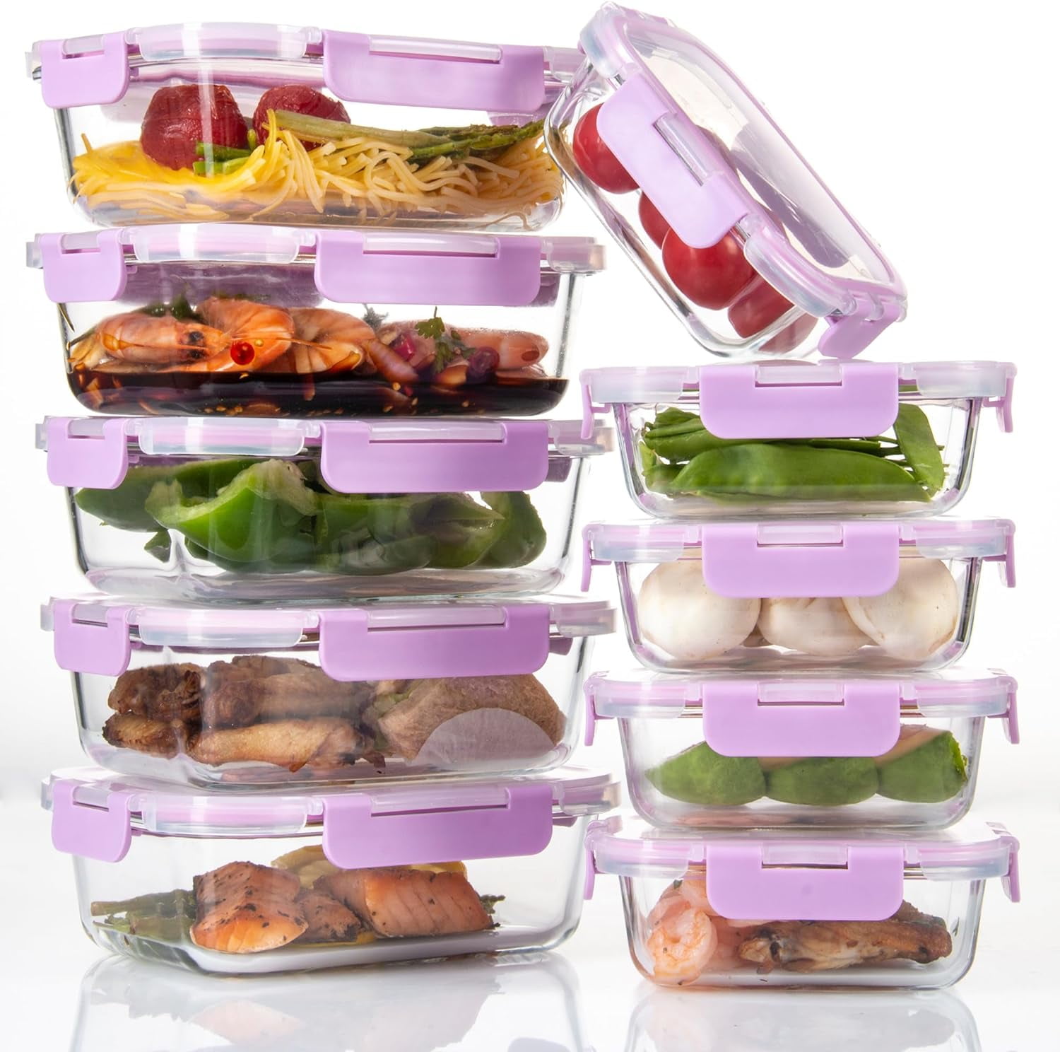 Airtight Food Storage Glass Containers with Locking Lids- 5 Large (32oz ...