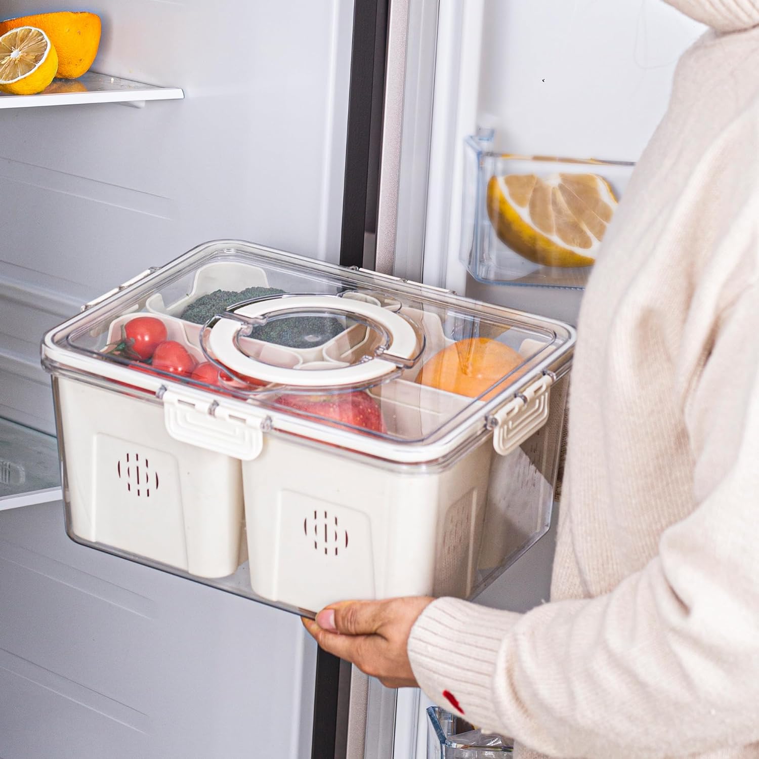 Airtight Fruit Storage Containers for Fridge with Lids - 4 Grids ...