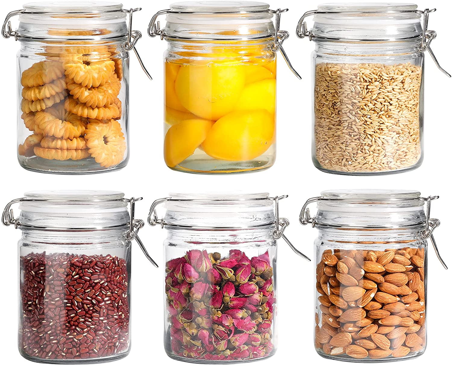Airtight Glass Canister with Lid Set of 6, 25oz Food Storage Jar, Mason ...