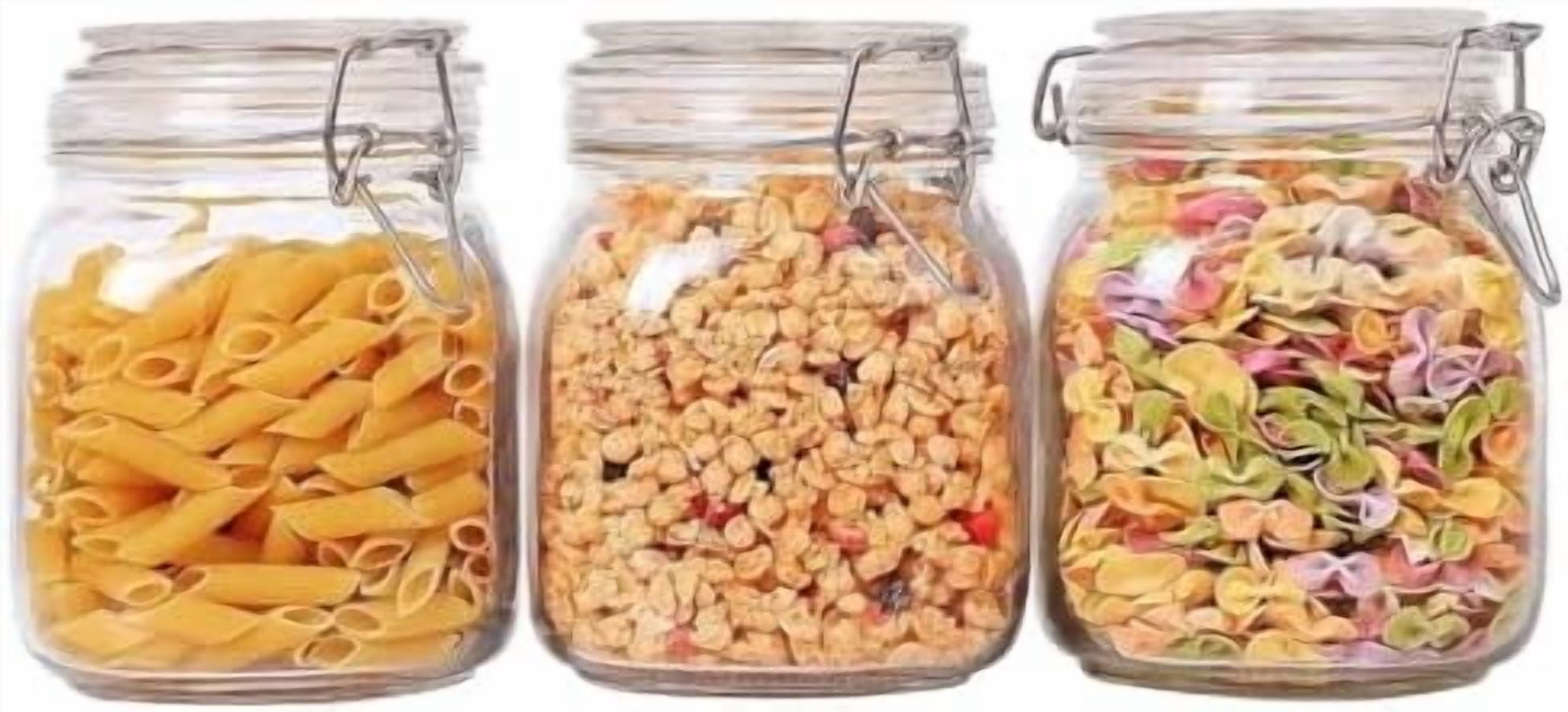 Airtight Glass Canister Set of 3 with Lids 34oz Food Storage Jar Square ...