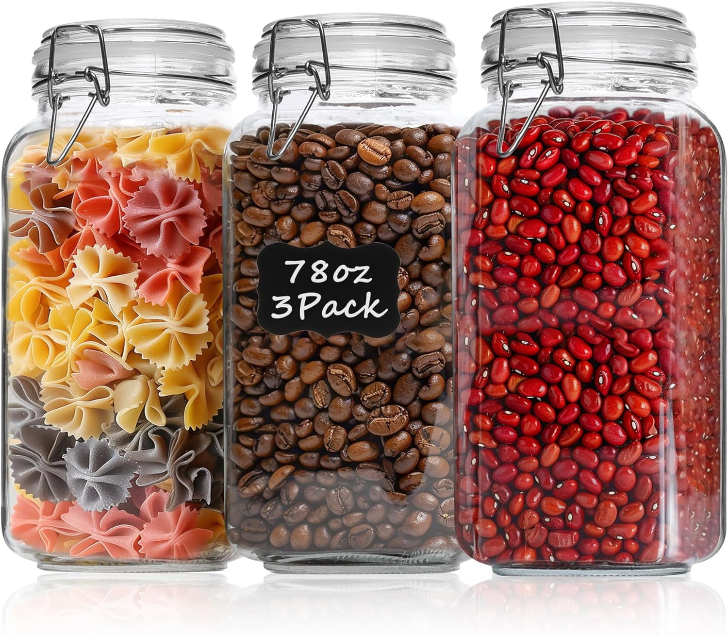 Airtight Glass Canister Set of 3 with Lids 78oz Food Storage Jar Square ...