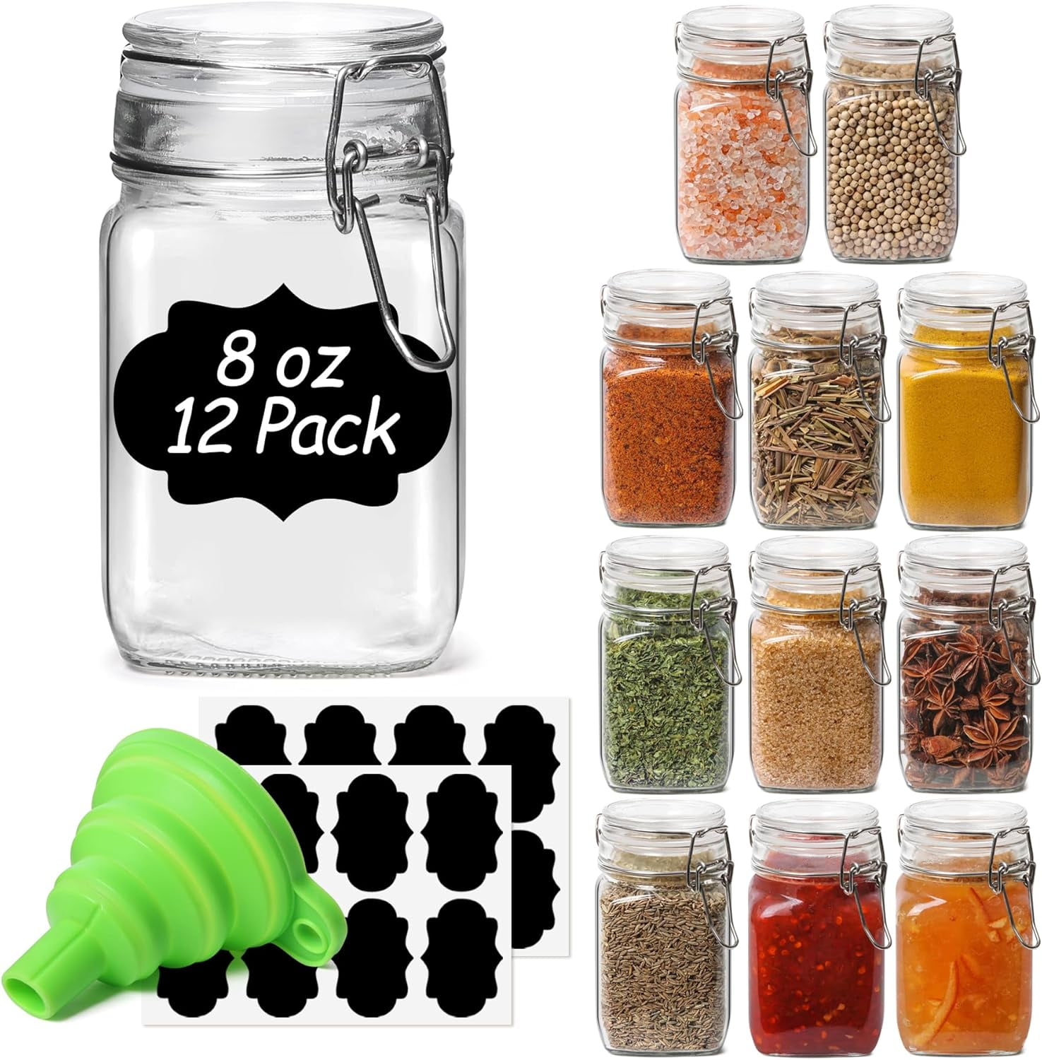 Airtight Glass Canister Set of 6 with Lids 17oz Food Storage Jar Round ...