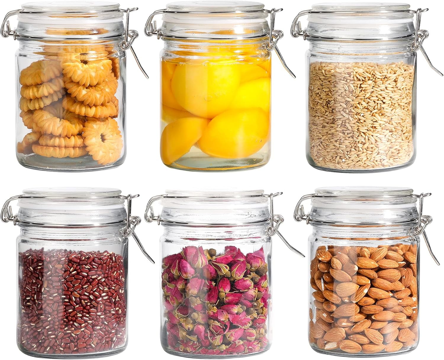 Airtight Glass Canister Set of 6 with Lids 17oz Food Storage Jar Round ...