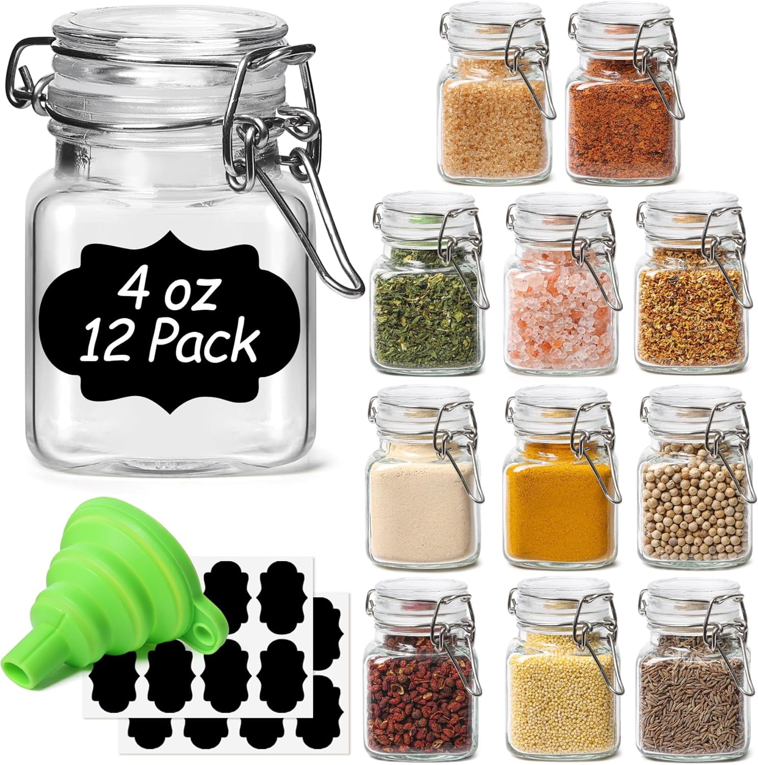 Airtight Glass Canister Set of 6 with Lids 17oz Food Storage Jar Round ...