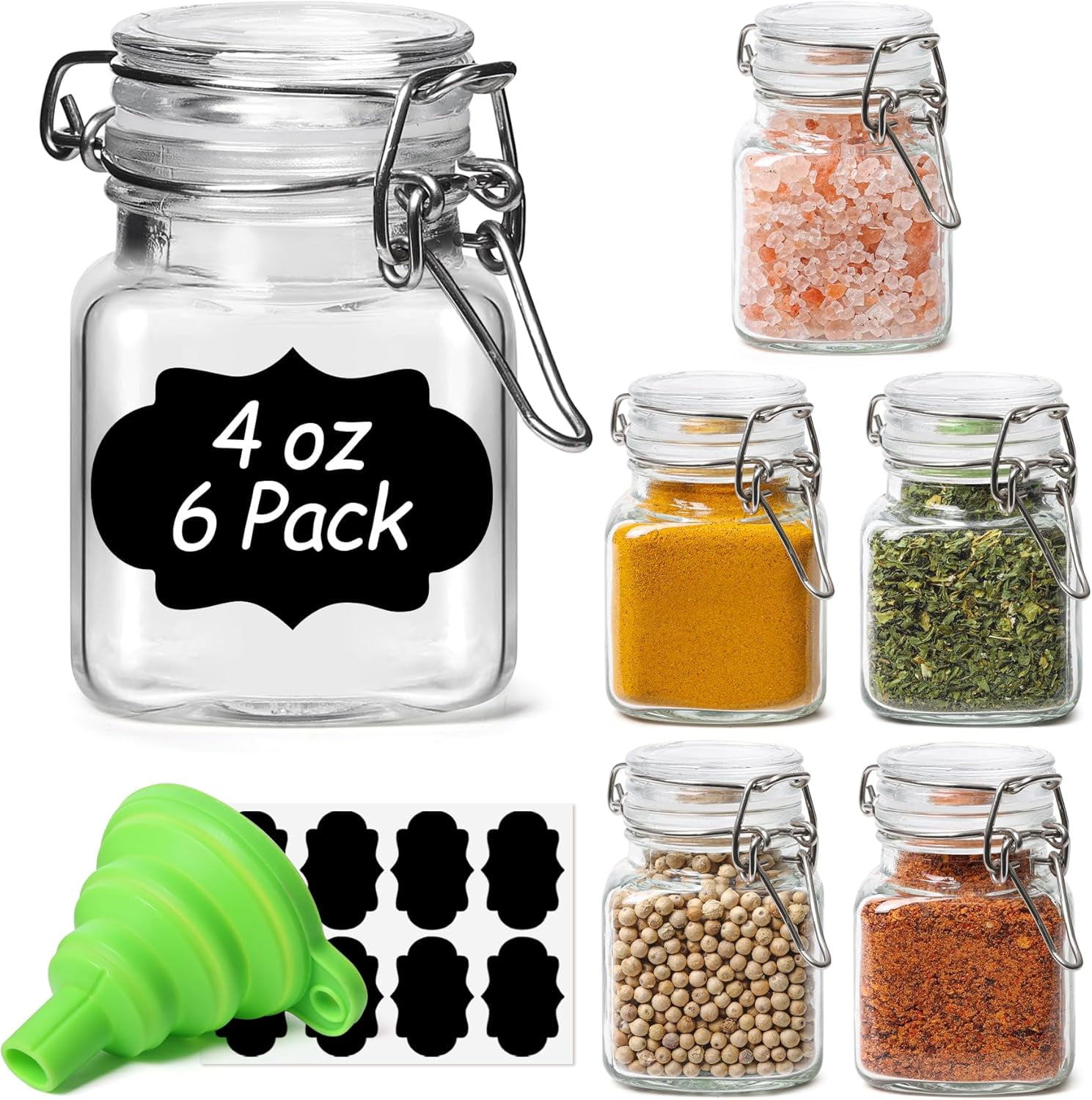 Airtight Glass Canister Set of 6 with Lids 17oz Food Storage Jar Round ...