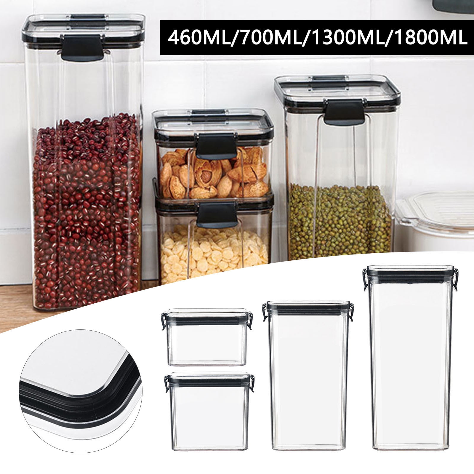 Airtight Glass Canister Set, Clear Glass Food Storage Containers with Airtight Bamboo Lid ...