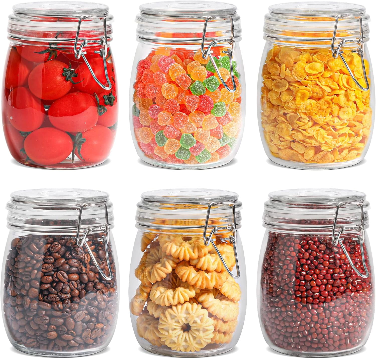 Airtight Glass Canister Set – Round Jars with Wire Clip Lids – Ideal ...