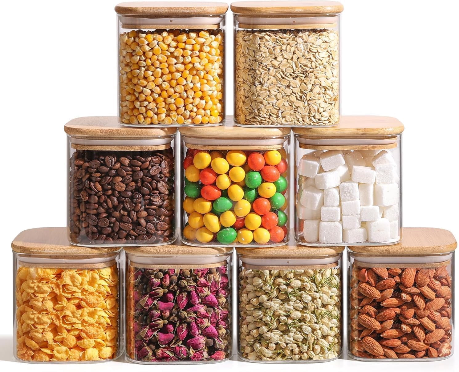 Airtight Glass Food Storage Containers Set of 6, Square Canister Jars ...