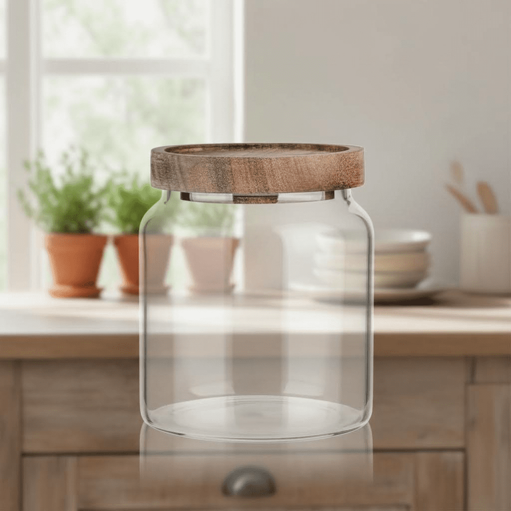 Airtight Glass Food Storage Containers with Wood Lids, 20 Oz Wide Mouth ...