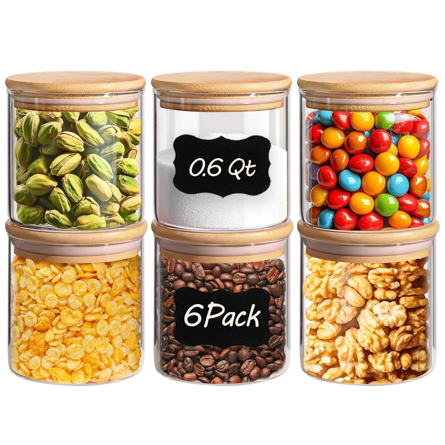 Airtight Glass Food Storage Jars Set Of 6 0.6 Qt Clear Container With ...