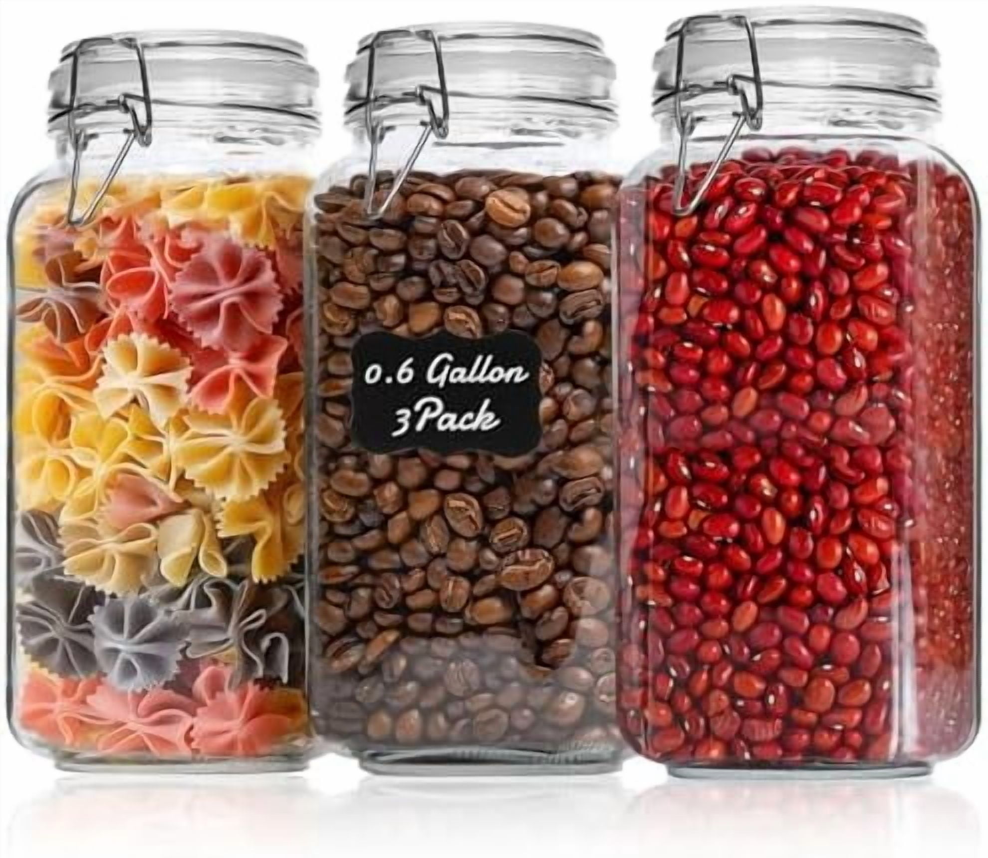 Airtight Glass Jars with Lids 0.6 Gallon Set of 3, Food Storage ...