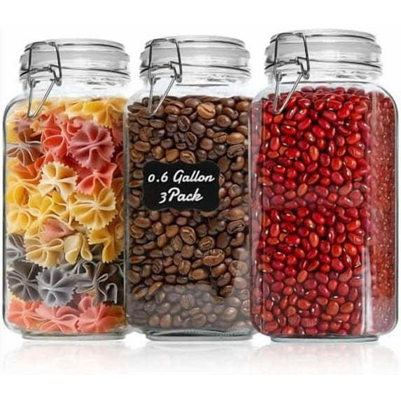 Airtight Glass Jars with Lids 0.6 Gallon Set of 3, Food Storage ...