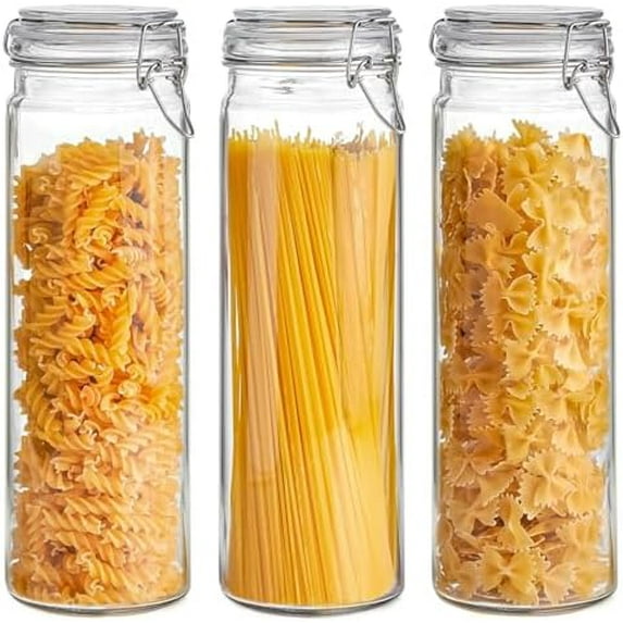 Airtight Glass Jars Set of 3, 0.5 Gallon Food Storage Jar with Lids ...
