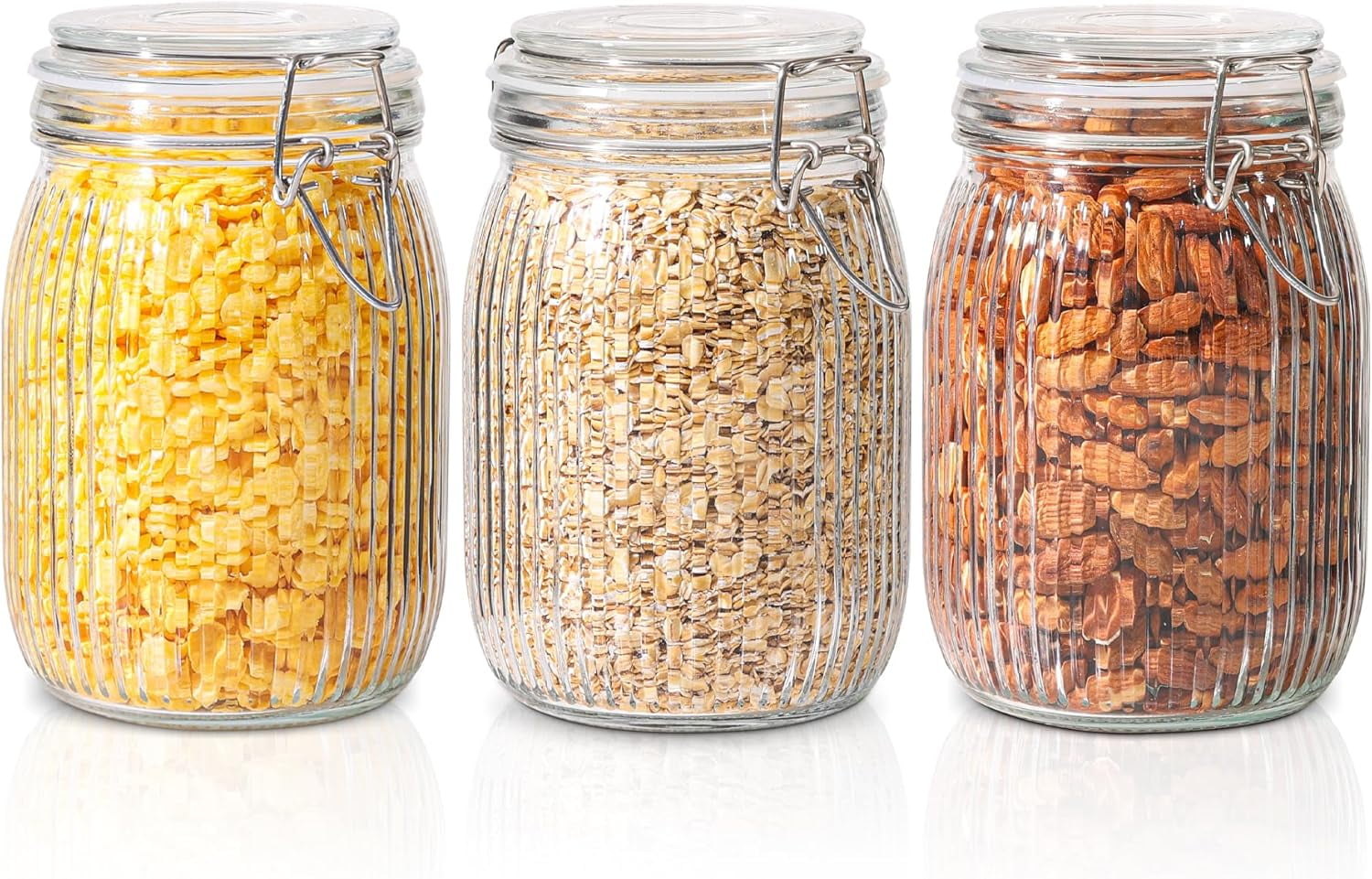 Airtight Glass Jars Set of 3 with Lids, Square Food Storage Jars ...