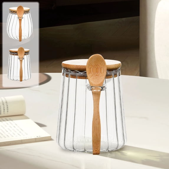 Airtight Glass Storage Jar with Spoon, Clear Glass Tea Jar, Reusable ...