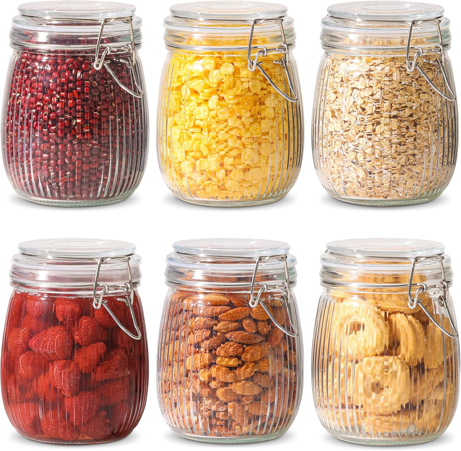 Airtight Glass jar with lid 26oz Set of 6, Glass Storage Containers ...