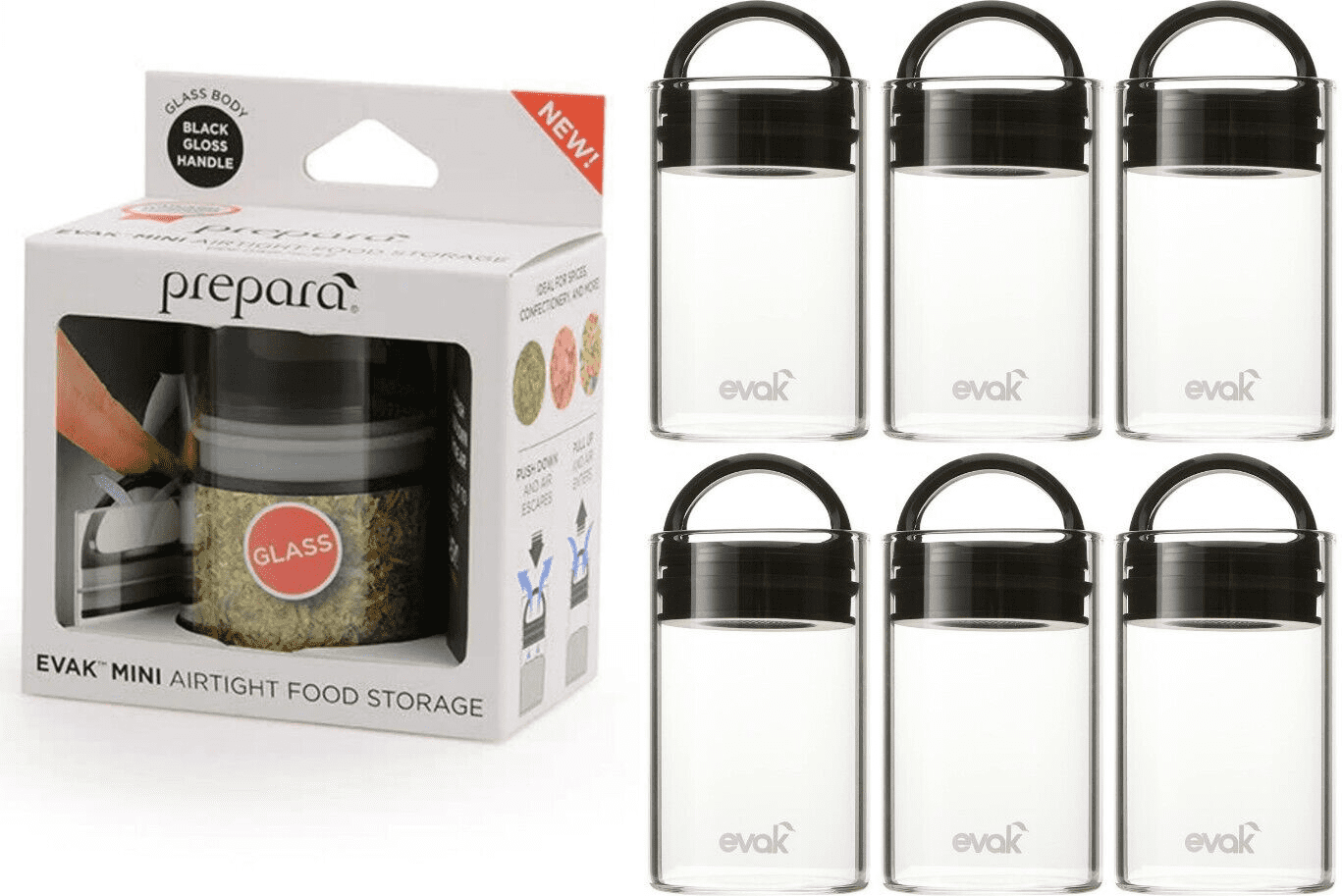Airtight Jar Container w Handle Food storage 6 oz. Black Prepara Evak 6 ...