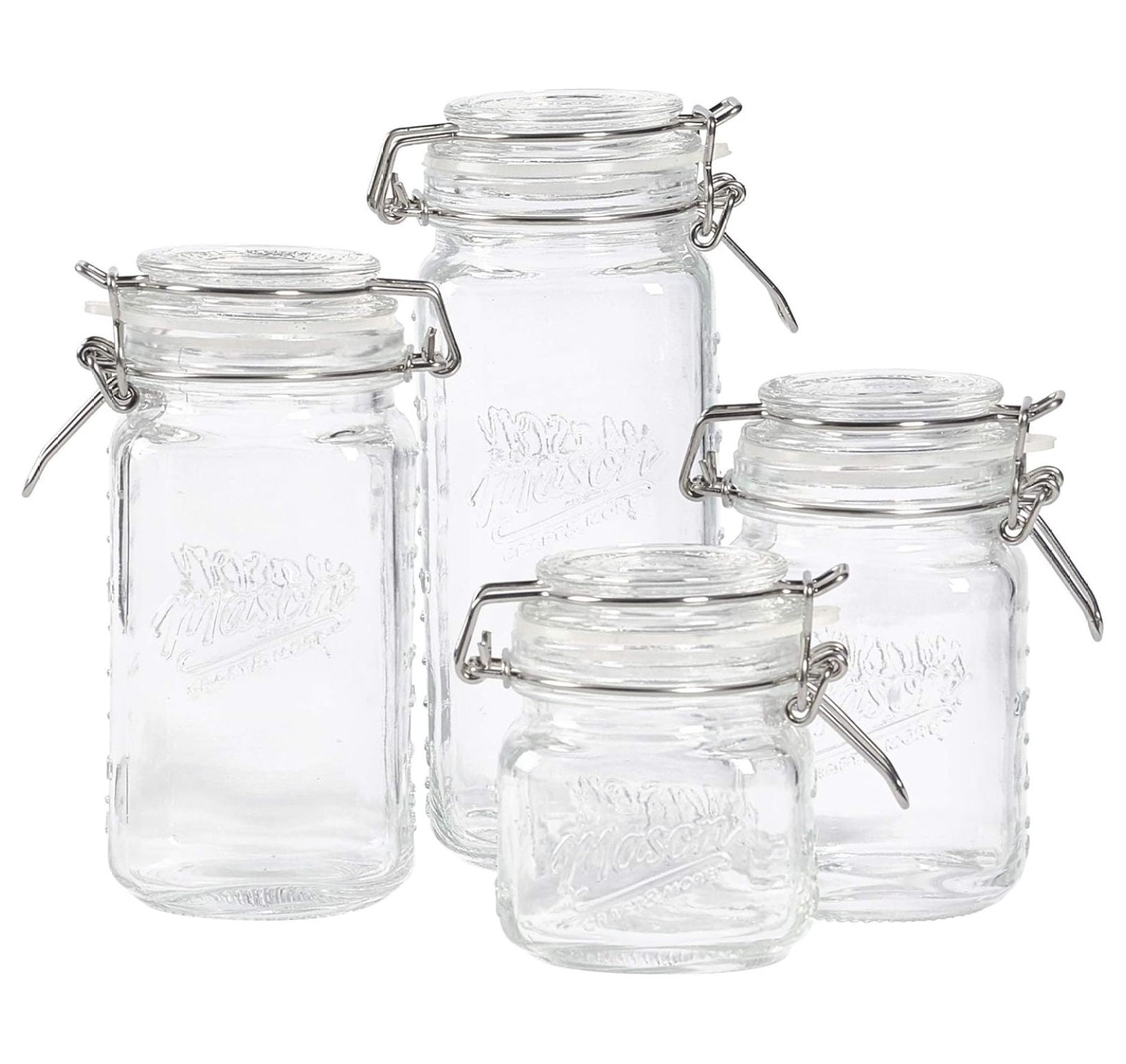 Airtight Kitchen Food Storage Clear Glass Clamp Jars, 4 Piece Mini ...