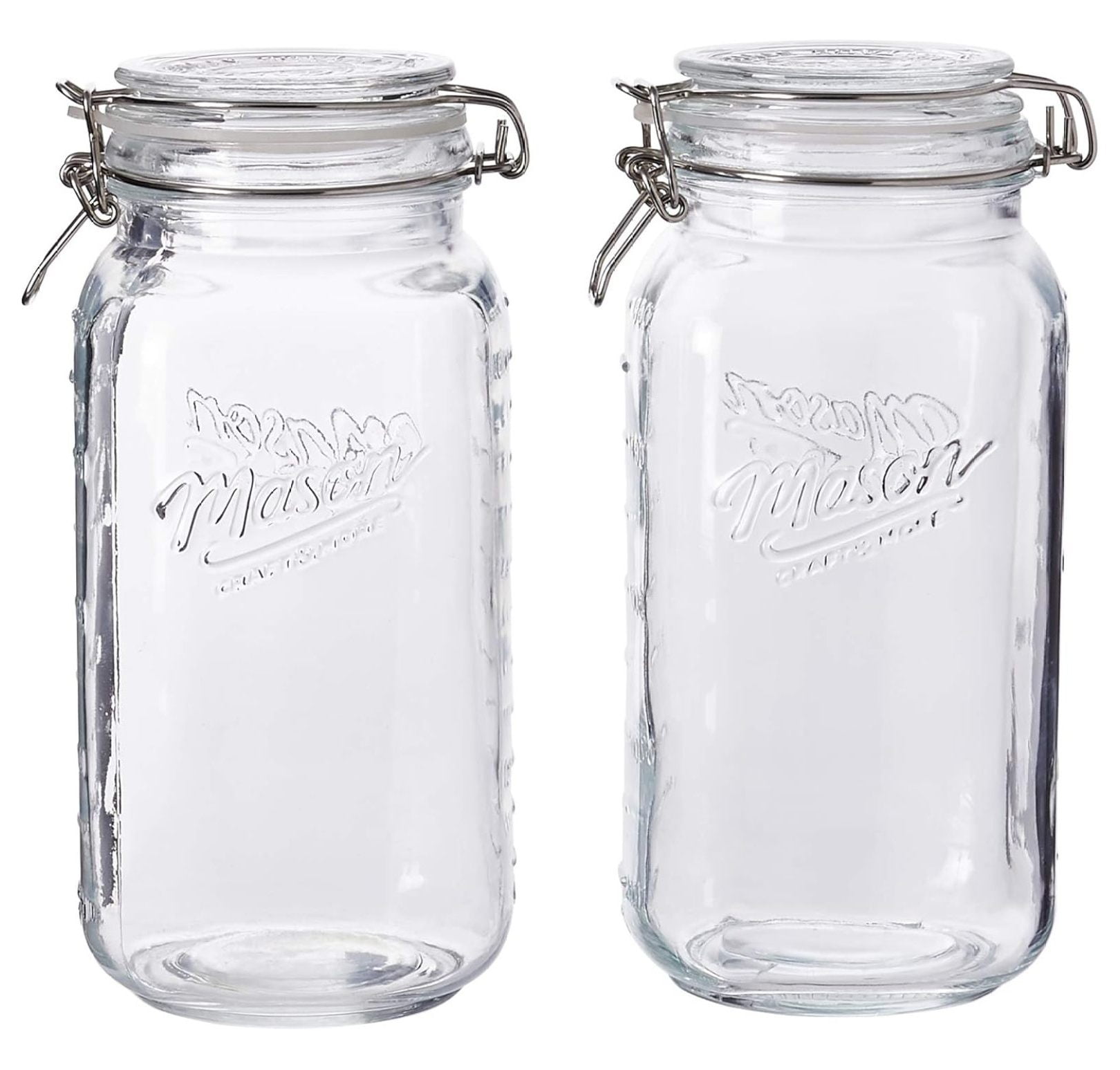 Airtight Kitchen Food Storage Clear Glass Clamp Jars, 67 Ounce (2 Liter ...