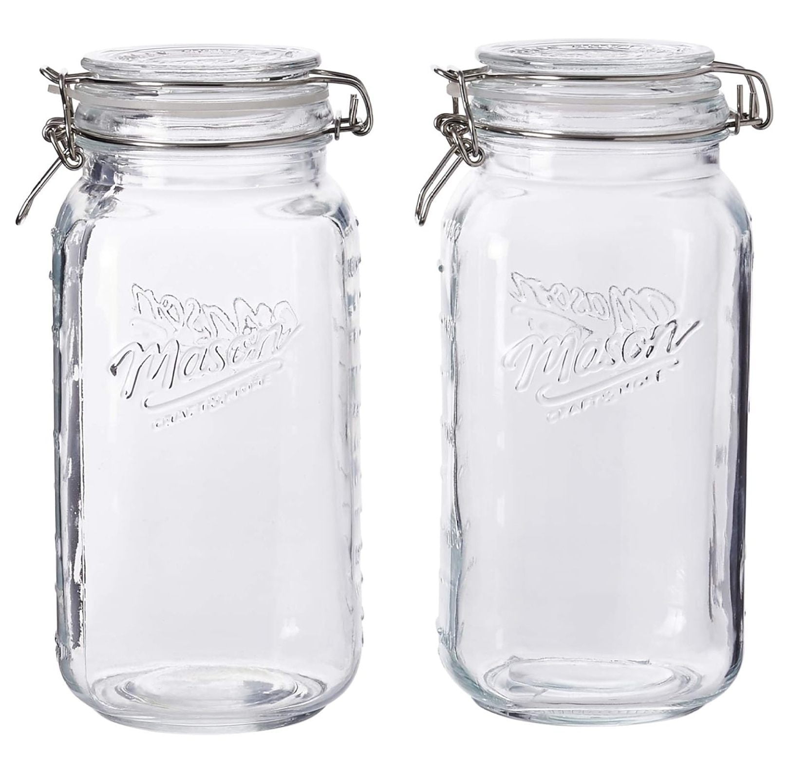 Airtight Kitchen Food Storage Clear Glass Clamp Jars, 67 Ounce (2 Liter ...