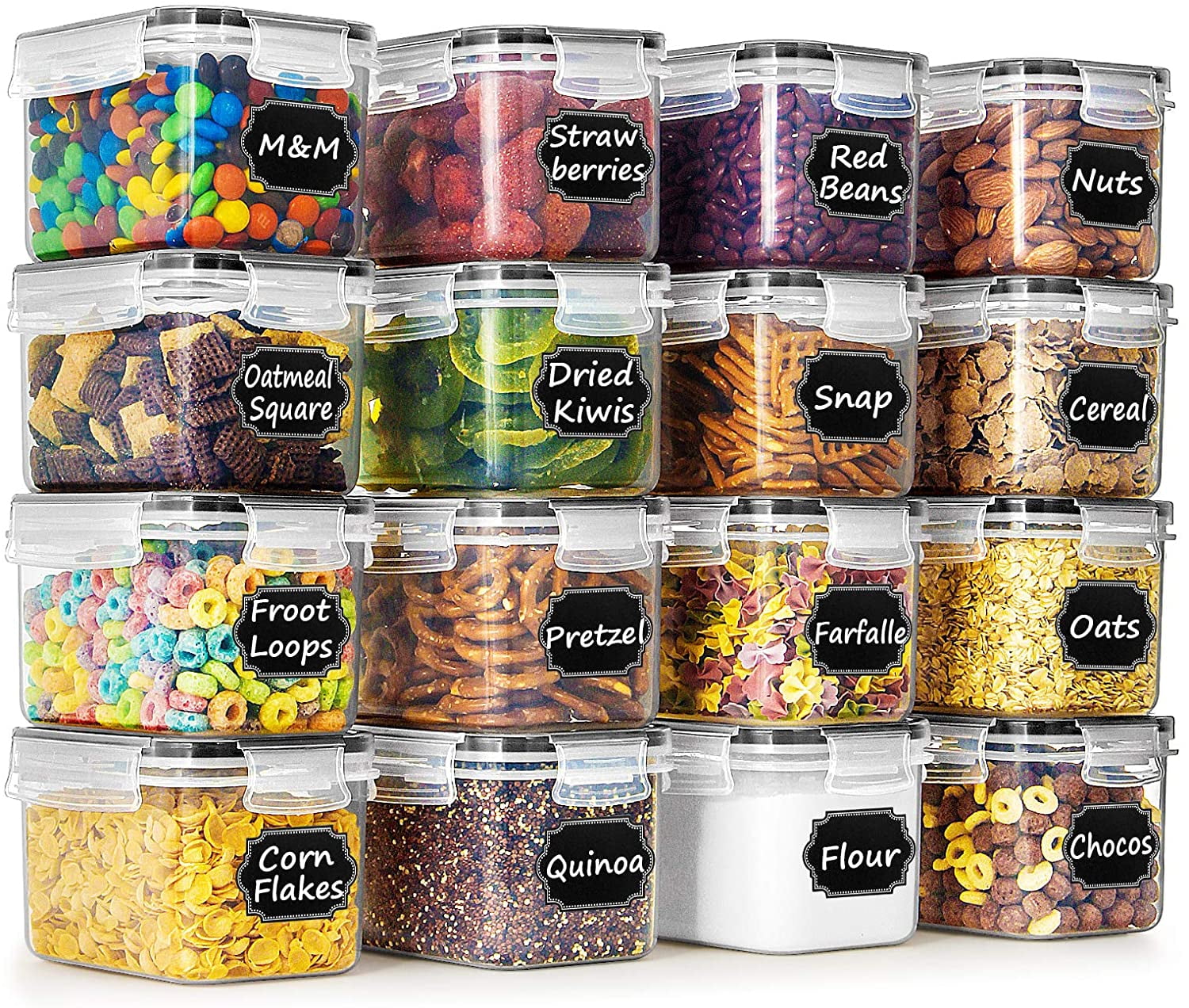 Airtight Leak-proof Cereal & Dry Food Storage Container Set of 16 with ...
