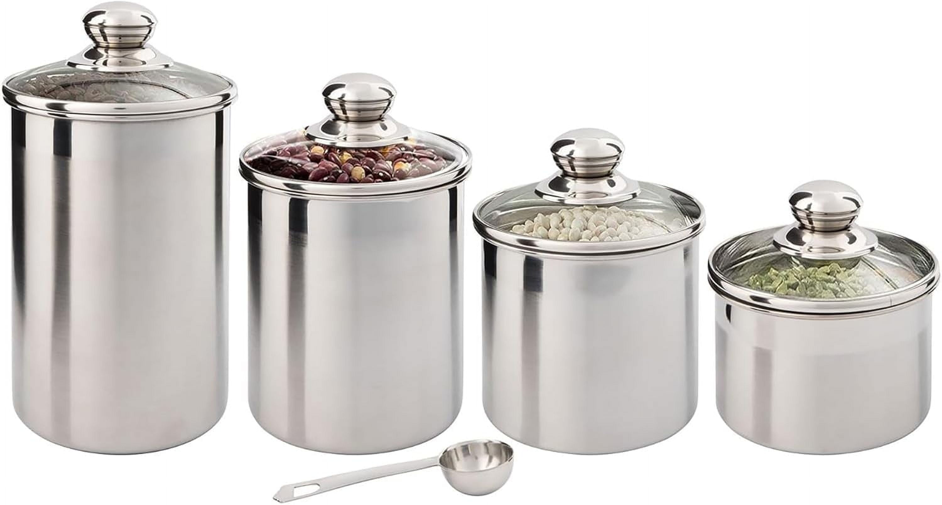 Airtight Pantry Canisters Set - Stainless Steel with Glass Lids - Clear ...