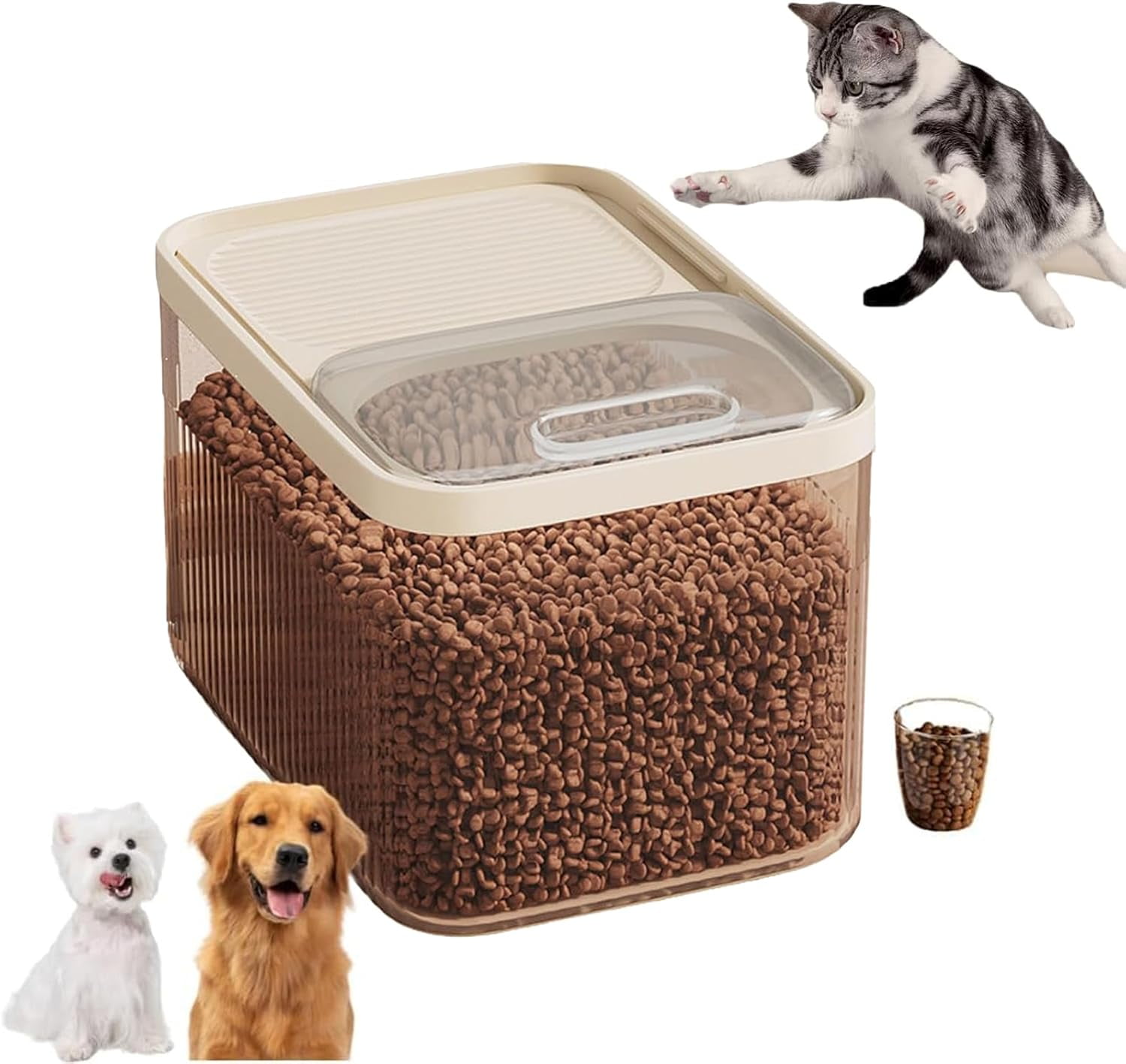 Airtight Pet Food Storage Container with Lids & Measuring Cup, Food Box ...