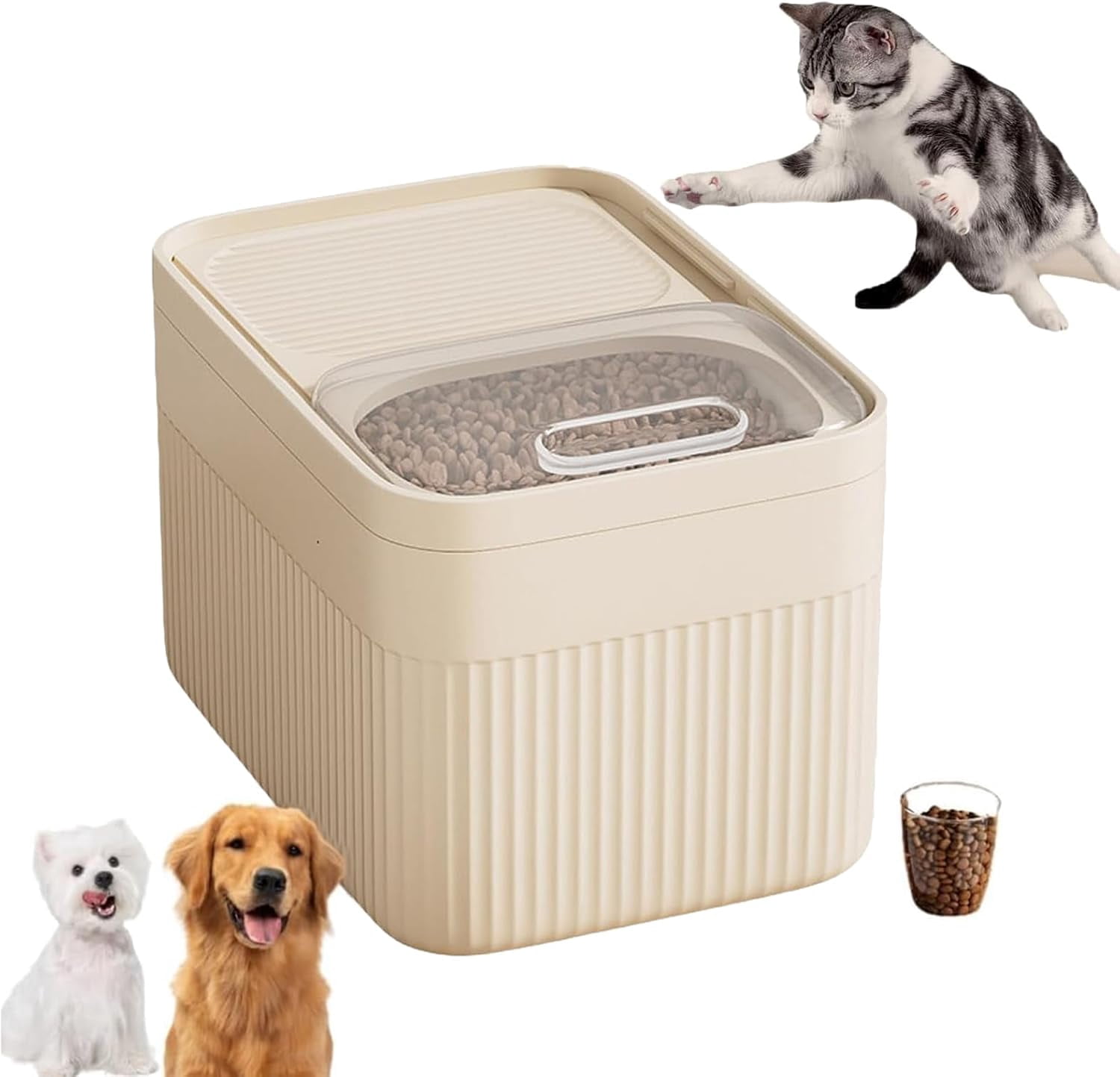Airtight Pet Food Storage Container with Lids & Measuring Cup, Food Box ...