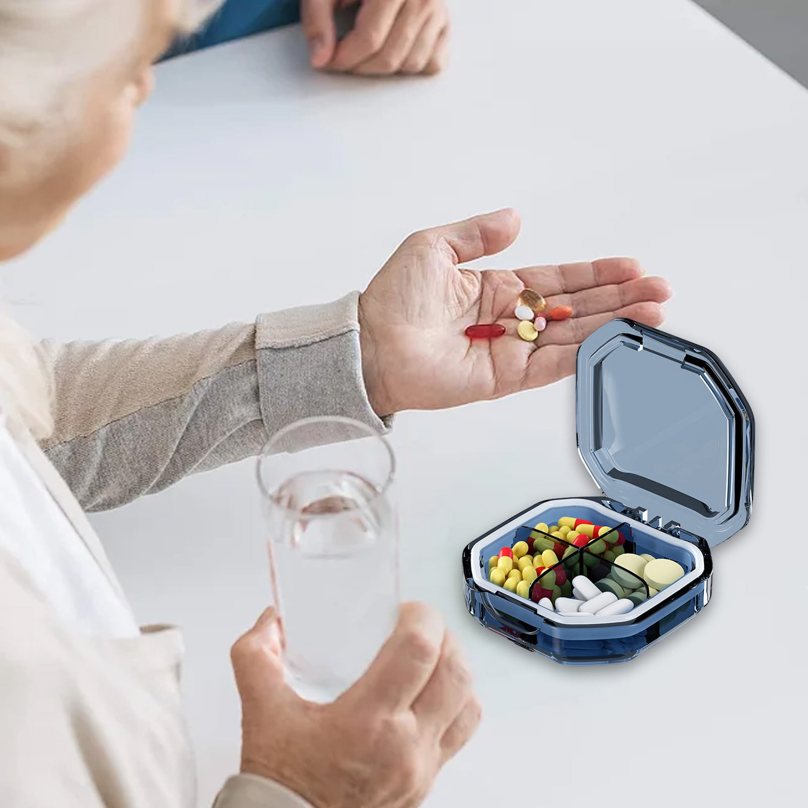 Airtight Pill Organizer, Portable Compact Pill Box Dispenser, Multi ...
