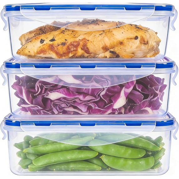 Airtight Plastic Food Storage Containers with Easy Open Lids, Reusable ...