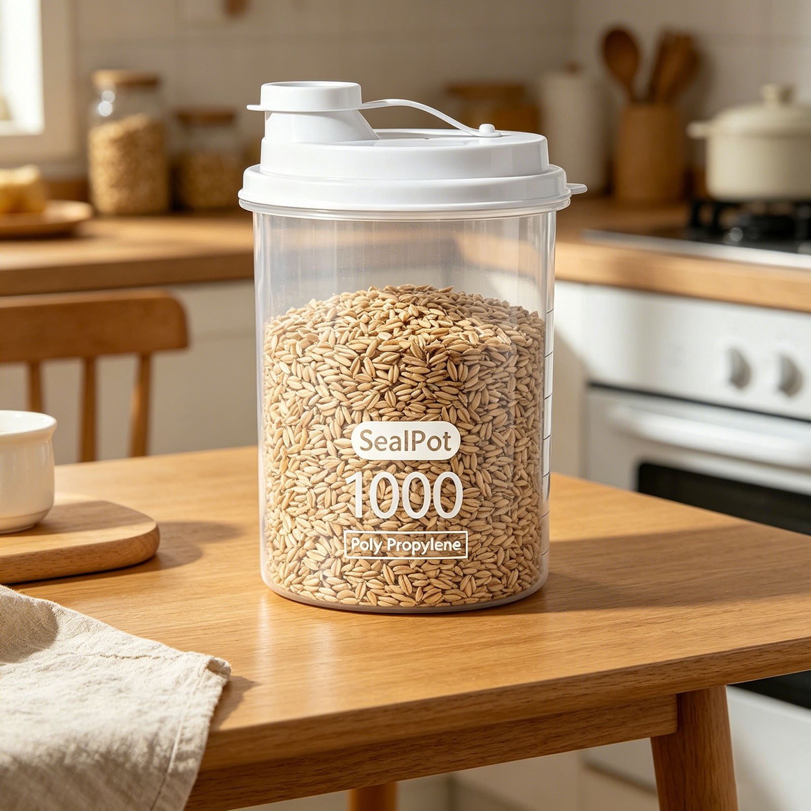 Airtight Plastic Food Storage Jar for Dry Food, Grains and Spices ...