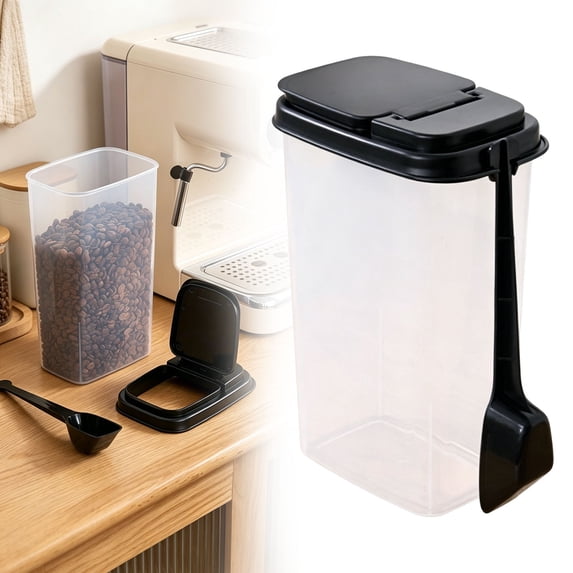 Airtight Plastic Storage Jar with Spoon, Clear Canister for Coffee ...