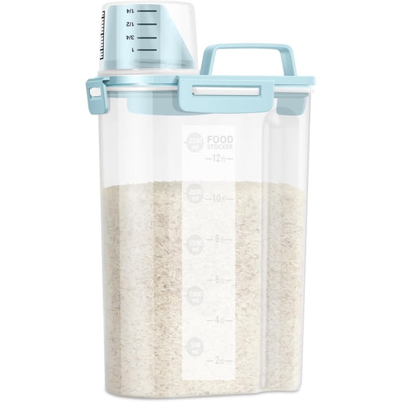 Airtight Rice Container 3-5Lbs, 3Qt Flour Storage Bin BPA free-Blue ...