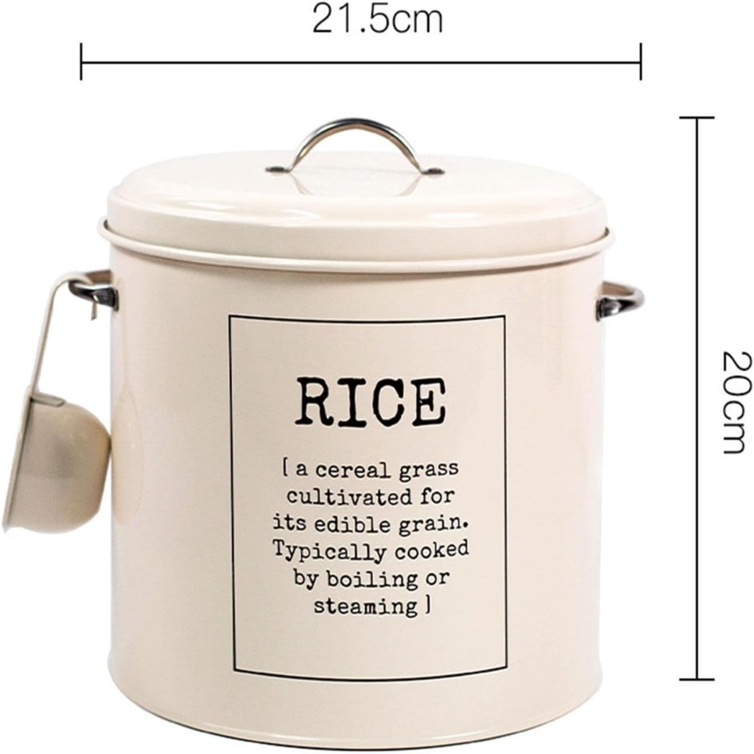 Airtight Sealed Iron Rice Container with Measuring Spoon - Round Metal ...
