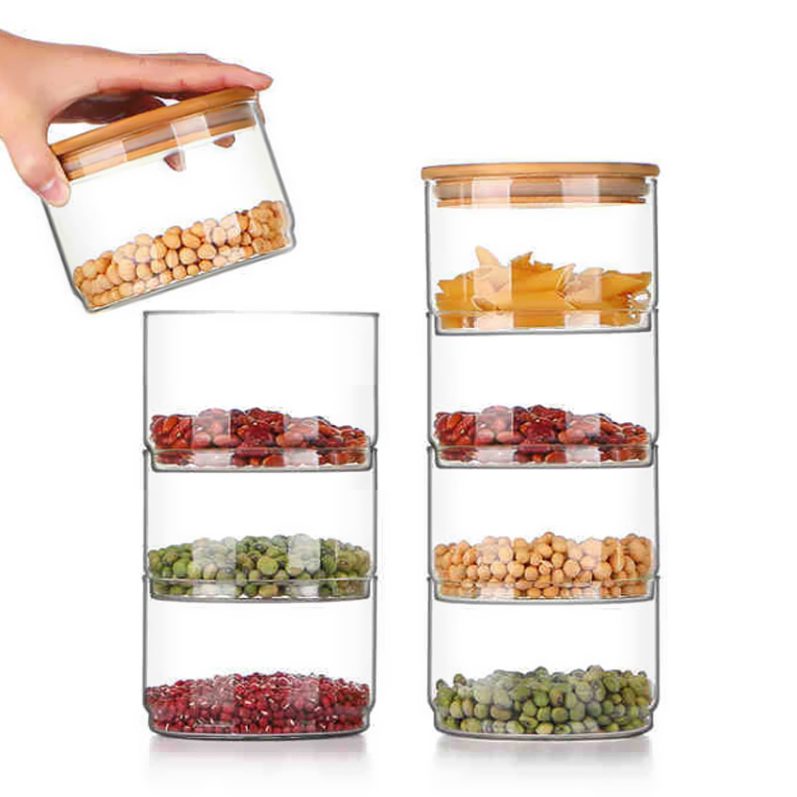 Airtight Sealed Storage Containers Canisters Stackable Glass Jars With ...