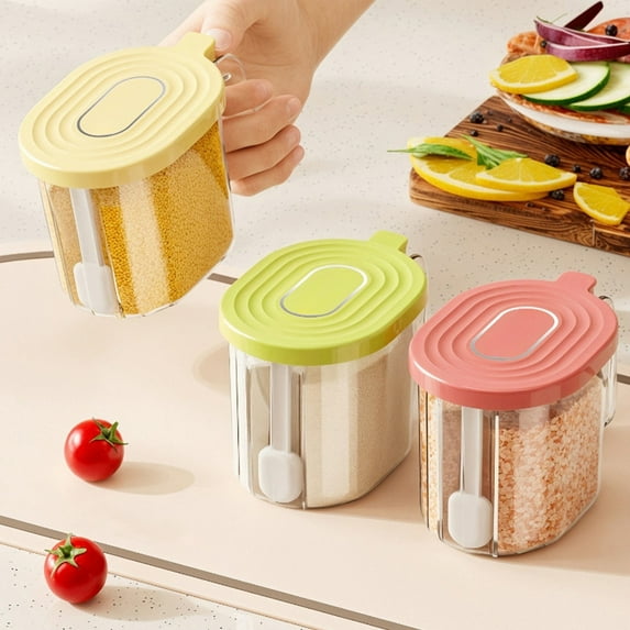 Airtight Spice Jar with Spoon, Clear Plastic Seasoning Container for ...