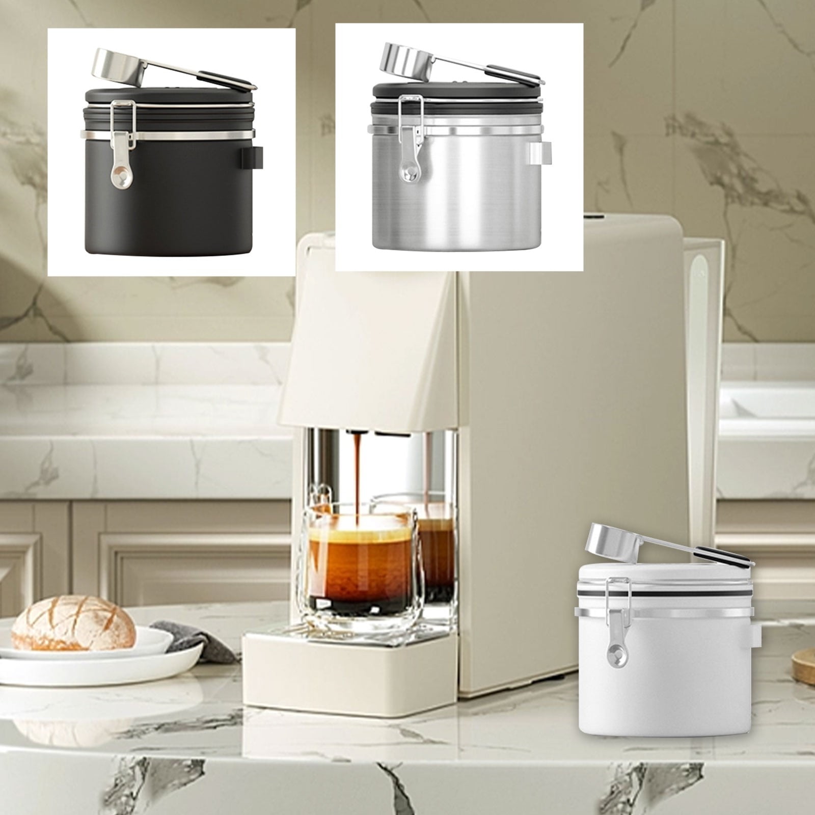 Airtight Stainless Steel Coffee Canister, 1.2l Food Storage, Date ...