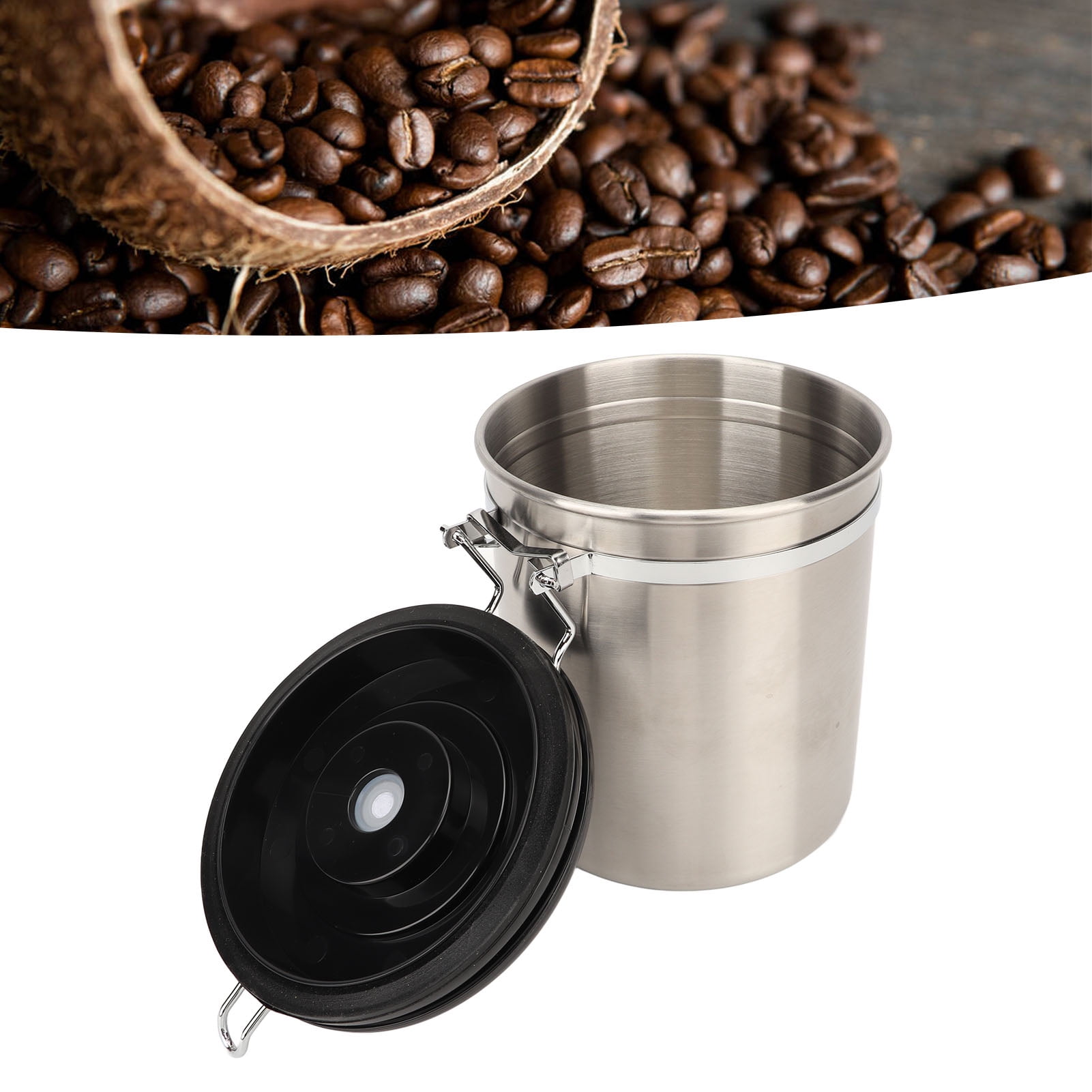 Airtight Stainless Steel Coffee Container W/ Scoop Valve, Bean Storage ...
