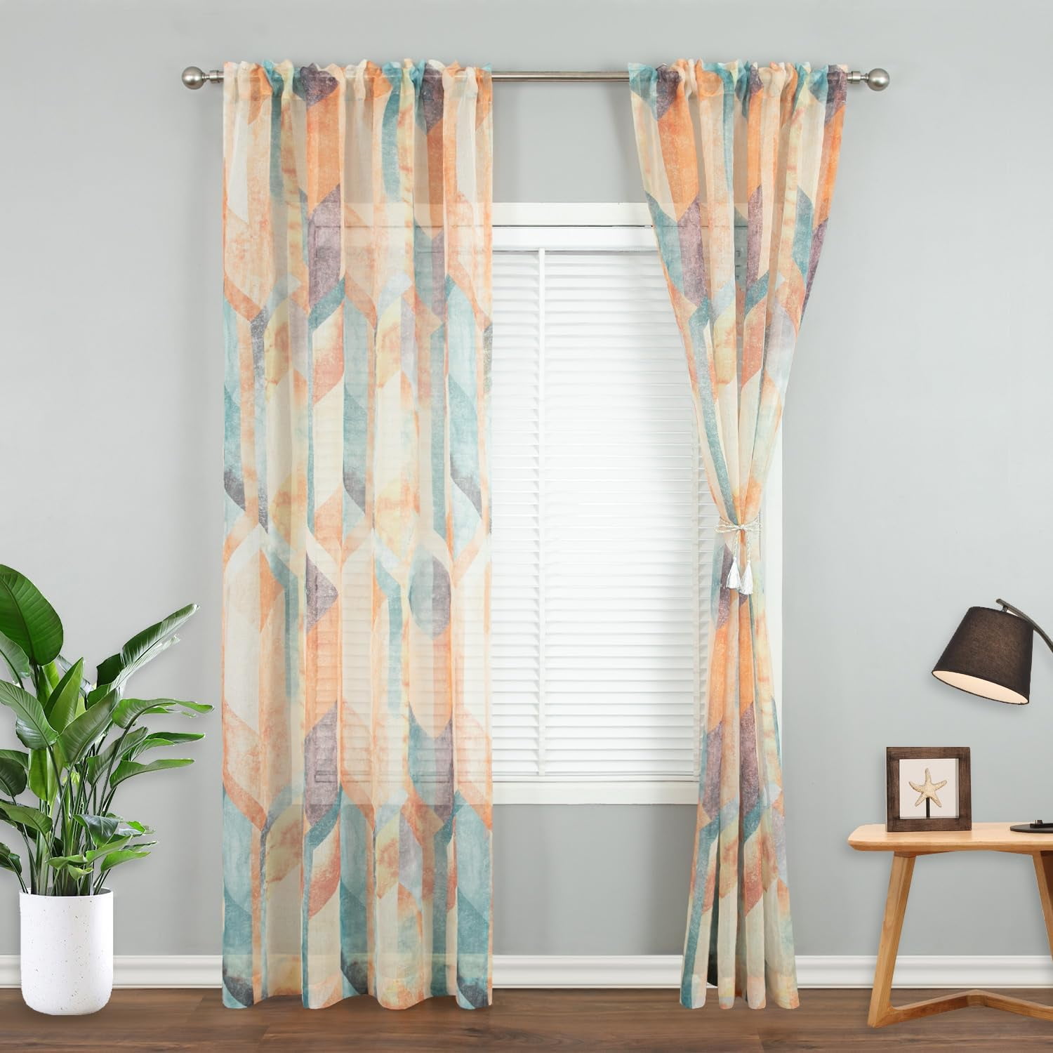 Airy Sheer Curtains 84 inches Long 2 Panels Set, Rod Pocket Orange ...