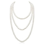 Aisansty Women's Long Pearl Necklace, Cream White Faux Pearl Beads ...