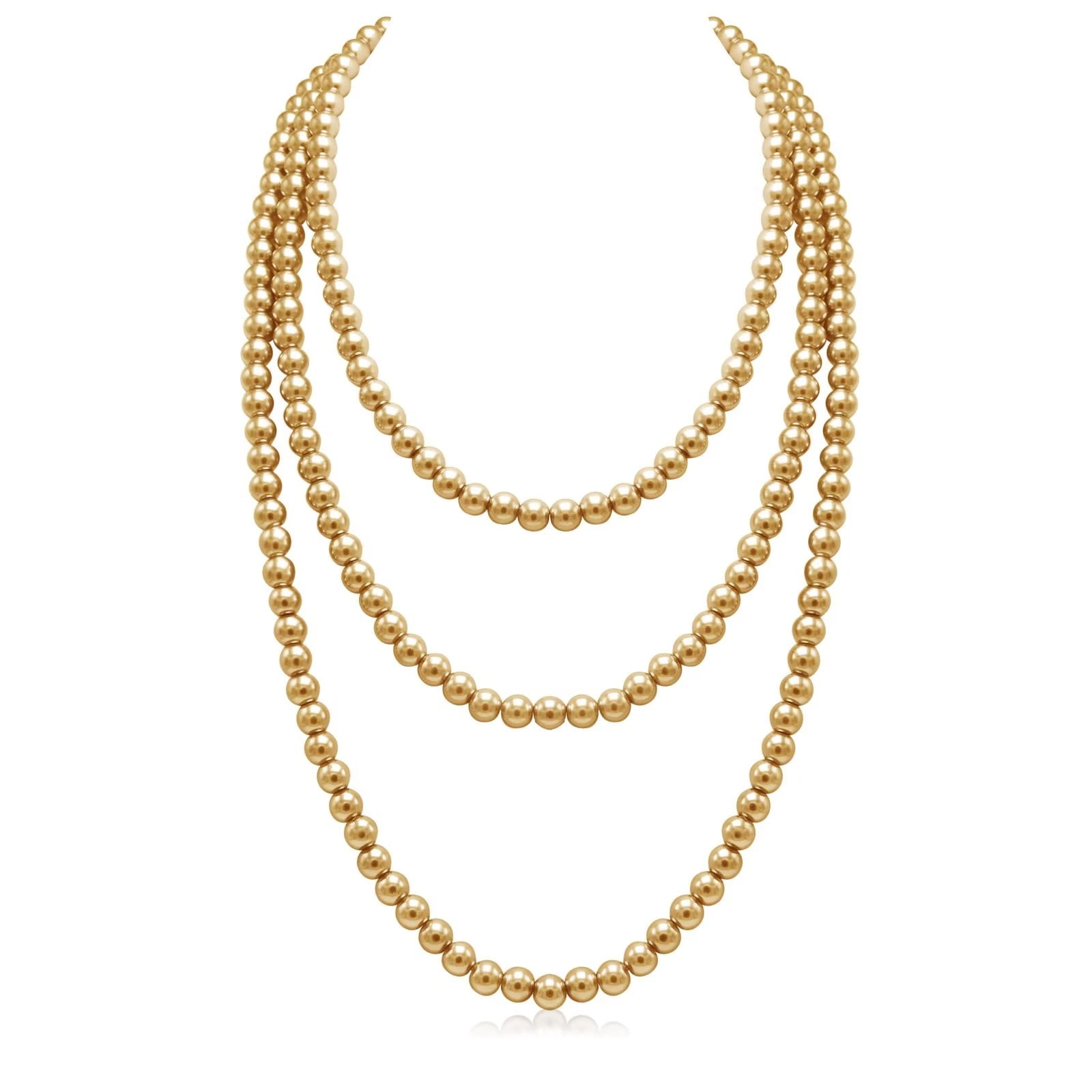 Aisansty Long Pearl Necklace for Women Layered Golden Faux Pearl Beads ...