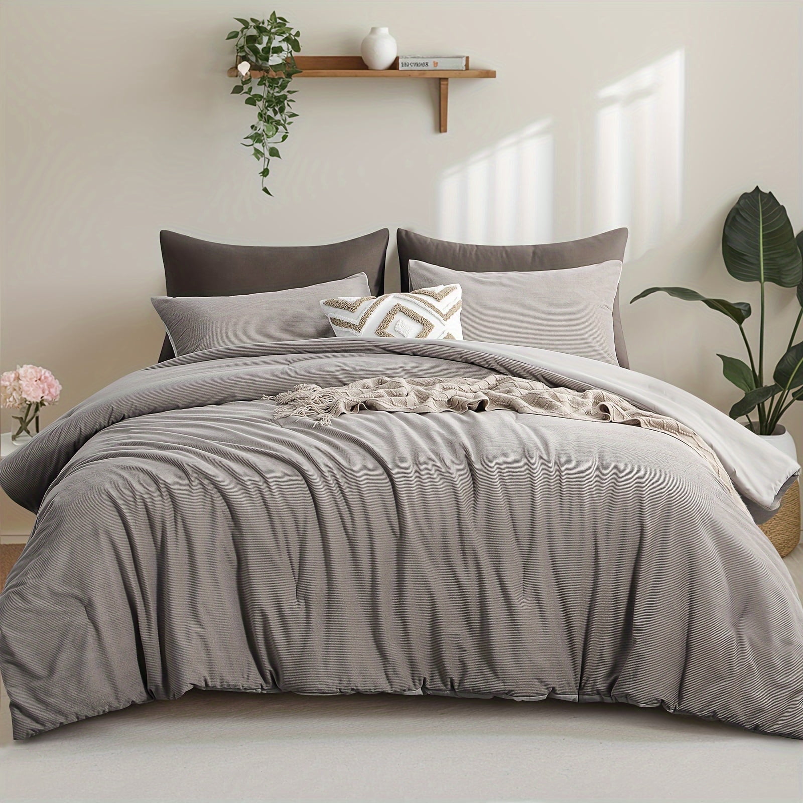 Aisbo 3Pcs Corduroy Thick Light Khaki Comforter Set King, Warm And ...