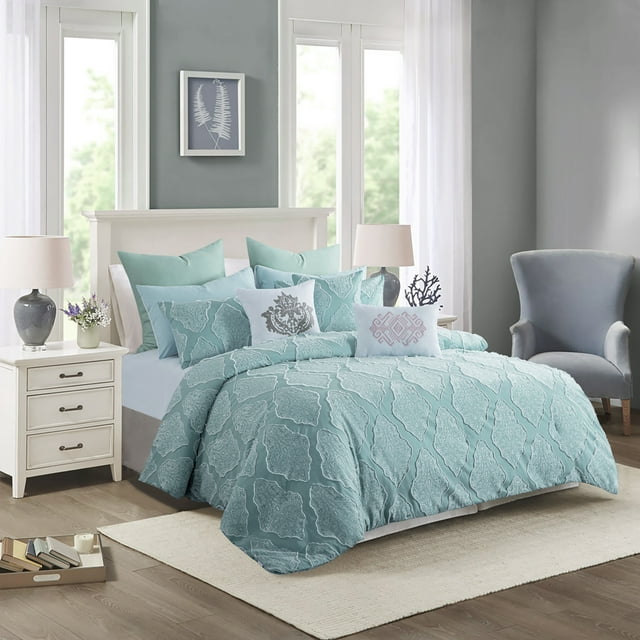 Aisbo Modern Super Soft Damask Tufted Embroidery Comforter Set, 6-Piece ...