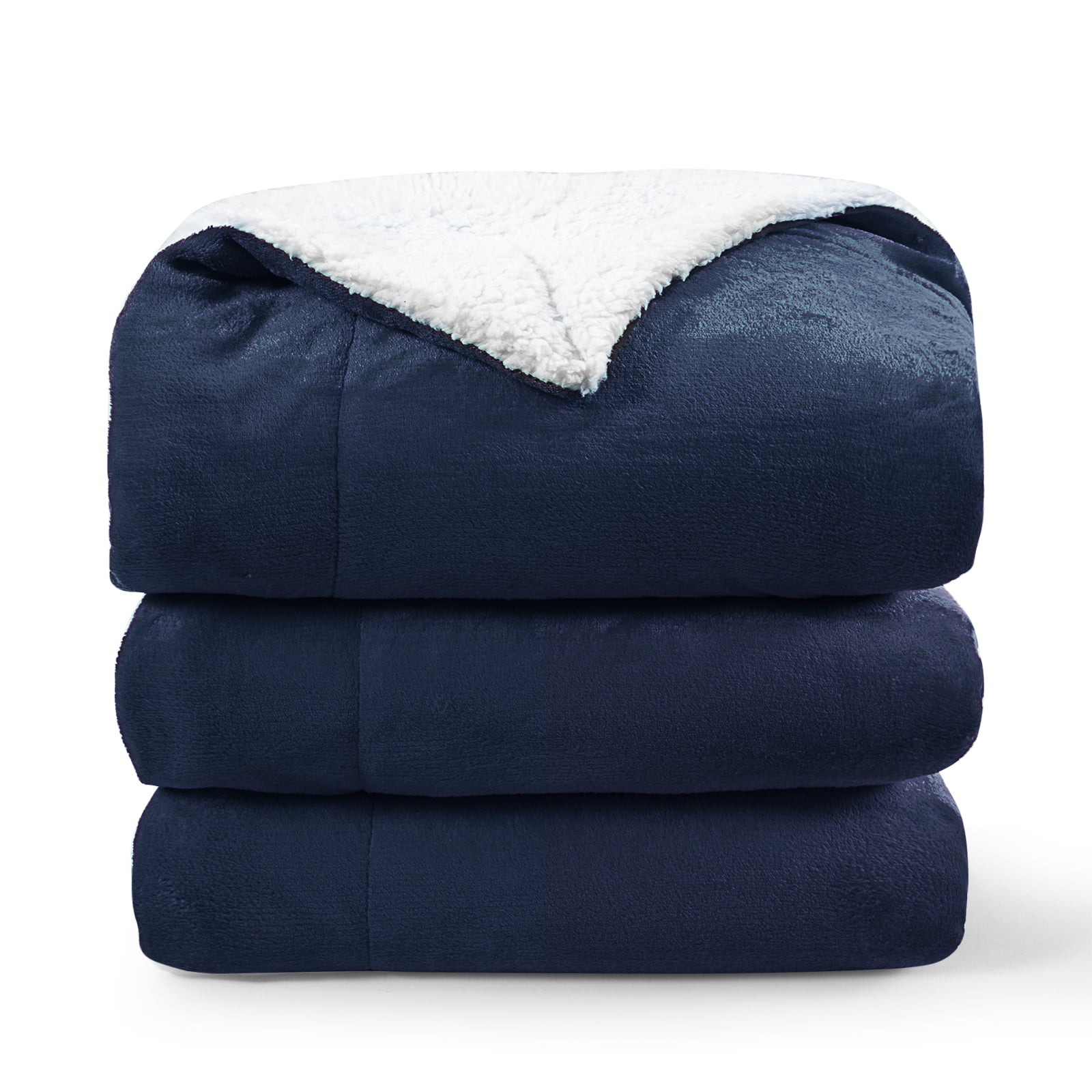 Aisbo Fleece Sherpa Navy Blue Blanket King - Large Reversible Warm ...