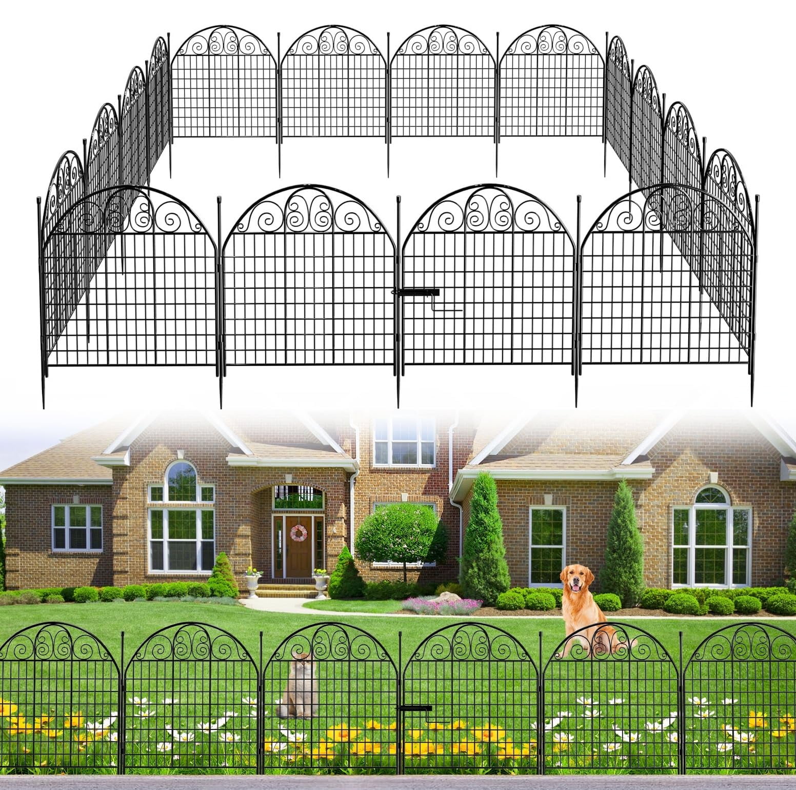 Aisdan 5 Panels No MMF7 Dig Decorative Garden Fence with Gate, 32 in(H ...
