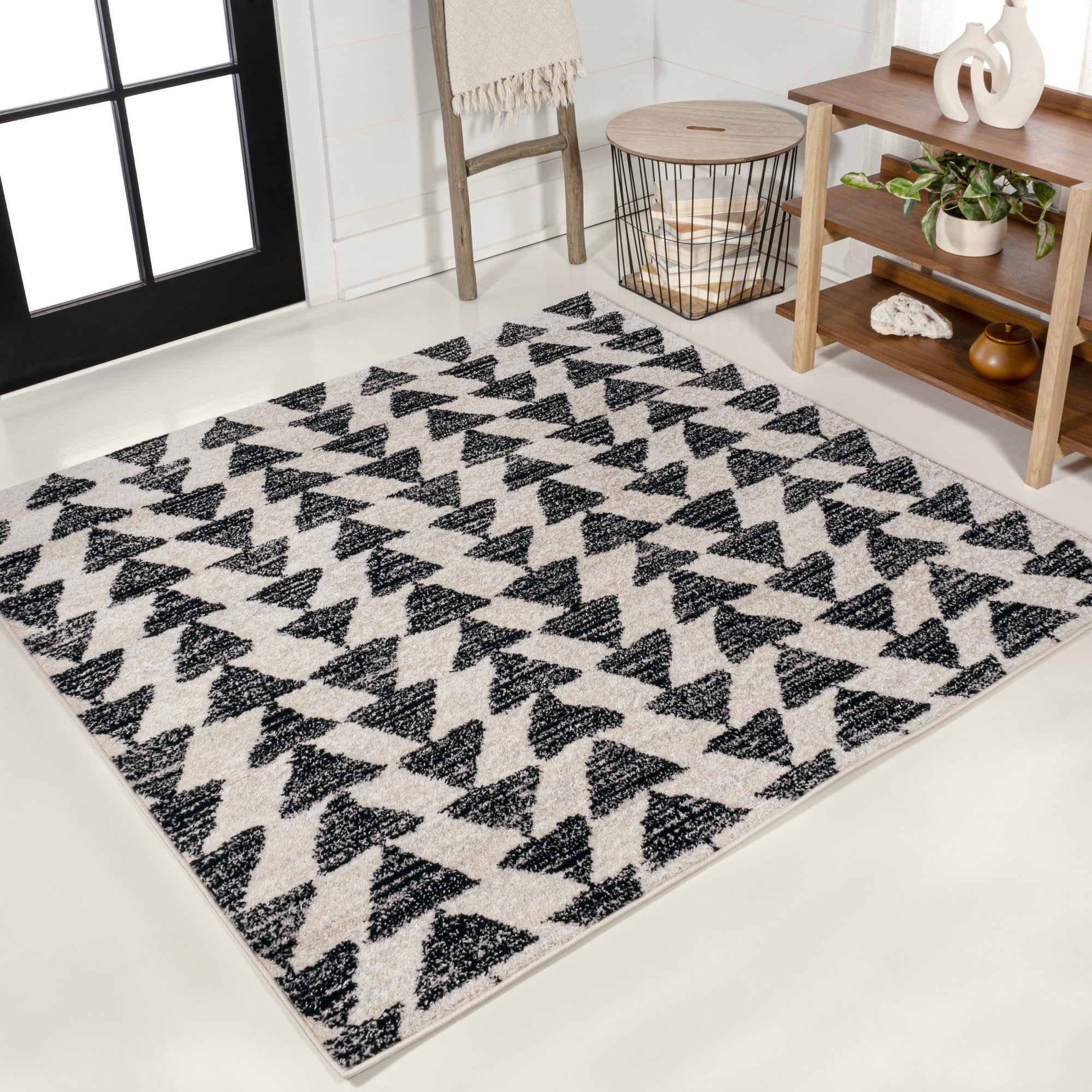 Aisha Moroccan Triangle Geometric Cream/Black 8' Square Area Rug ...