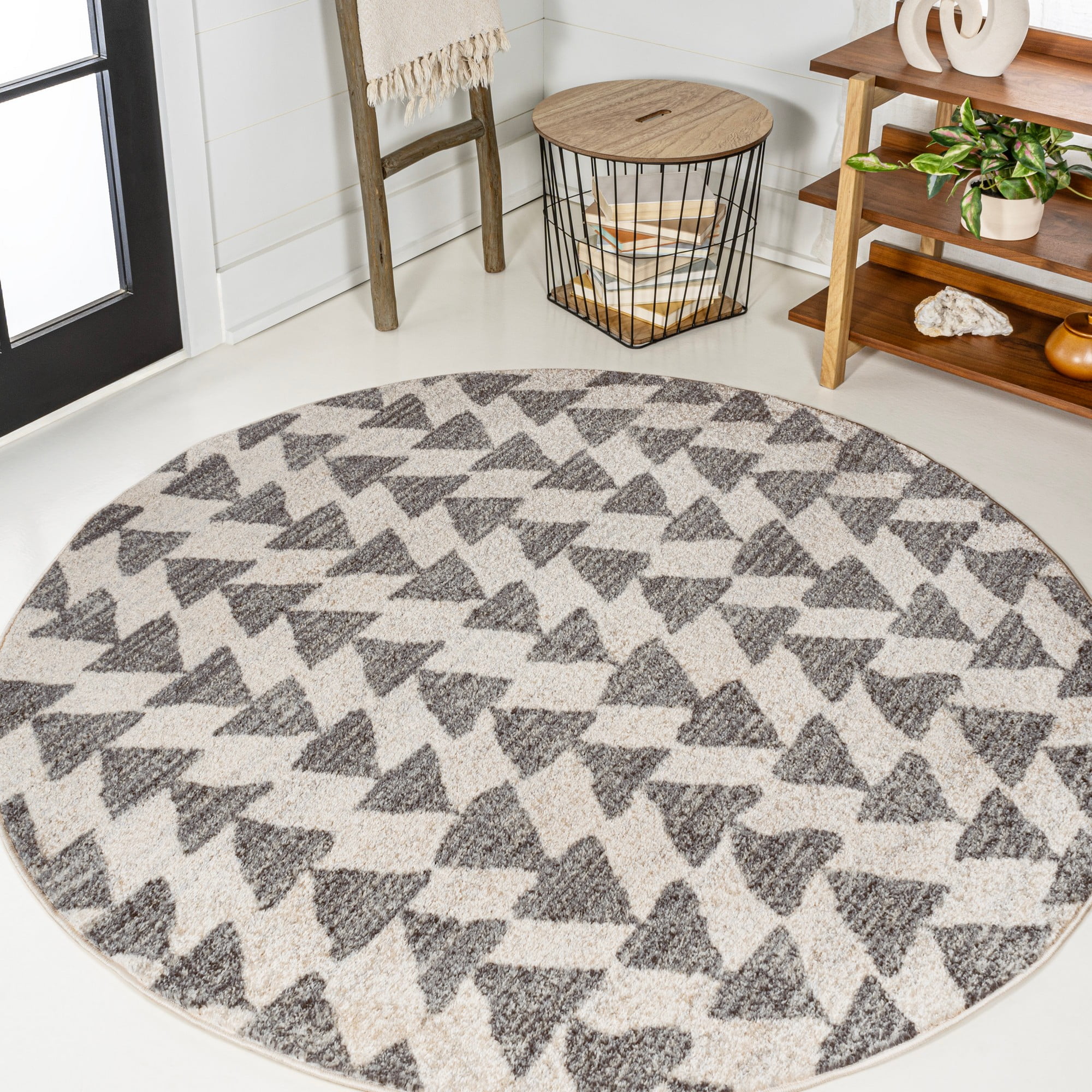 Aisha Moroccan Triangle Geometric Cream/Gray 8' Round Area Rug ...